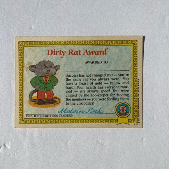 Other | Garbage Pail Kds Geeky Gary 1st Series Dirty Rat Award On Back ...